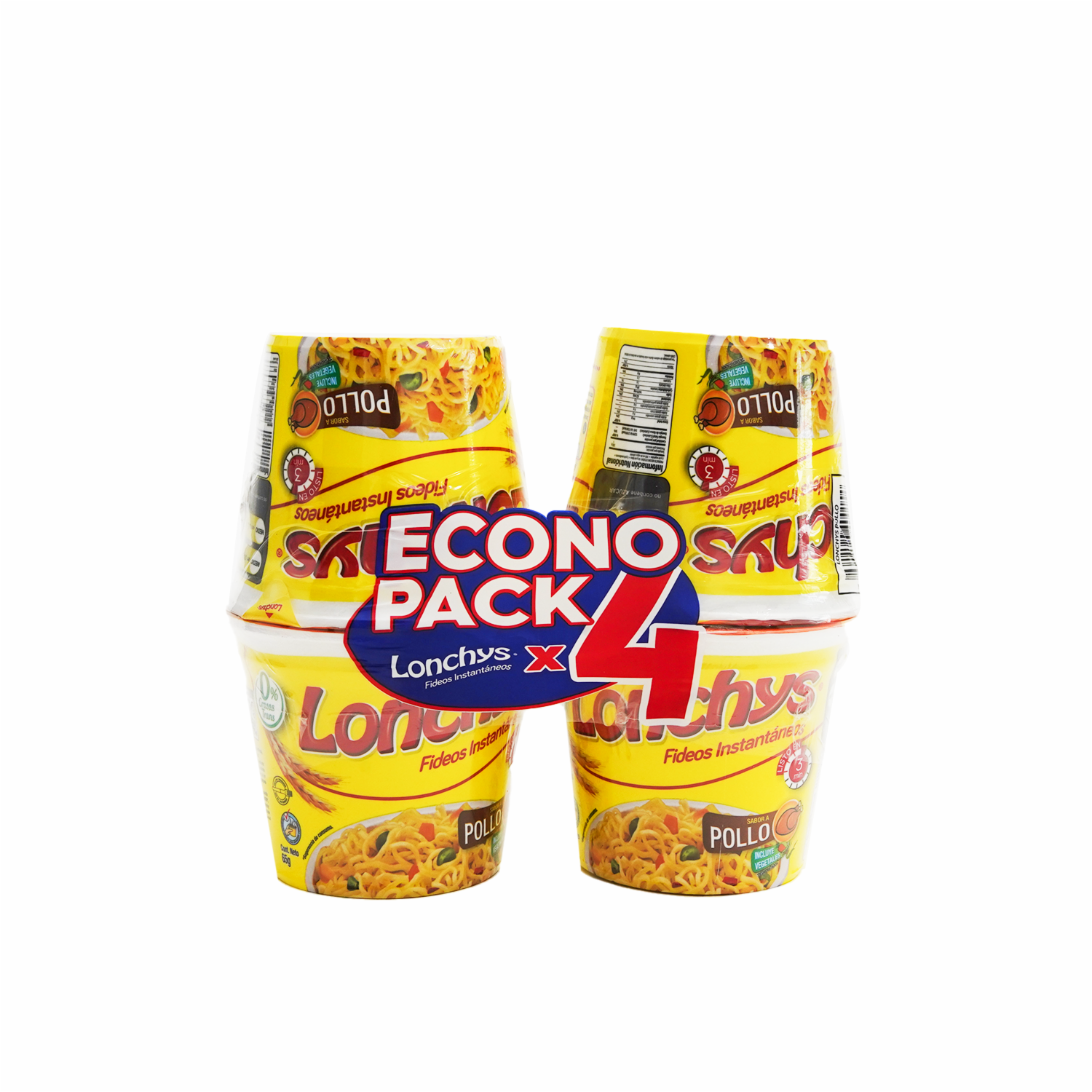 Pack De Fideo Sabor Pollo LONCHYS 4 X 65 Gr - Dollar Store